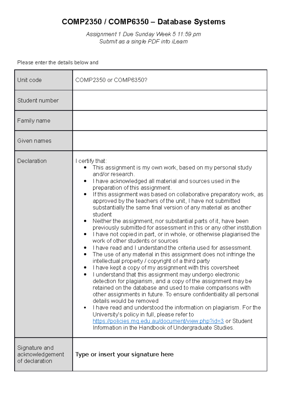 Database Systems Assignment 1 template - COMP2350 / COMP6350 – Database ...
