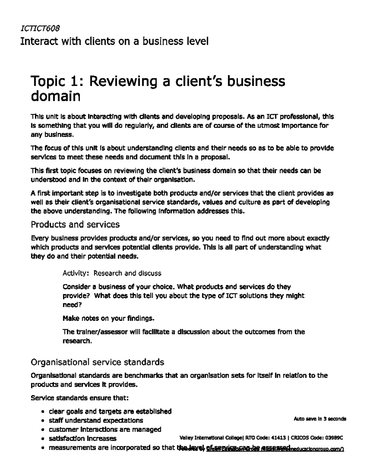 1. Topic 1 Reviewing a clients business domain - - Studocu