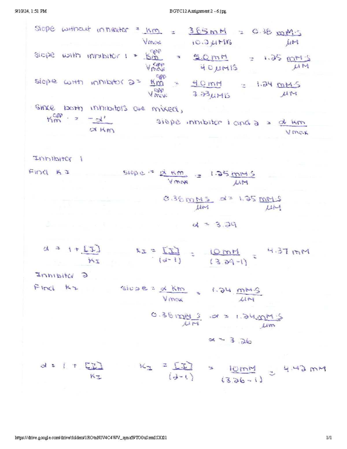 BGYC12 Assignment 2 - 6 - app siope inhibiter i and a a d km or km Vmax Inhibitor I Find K I ...