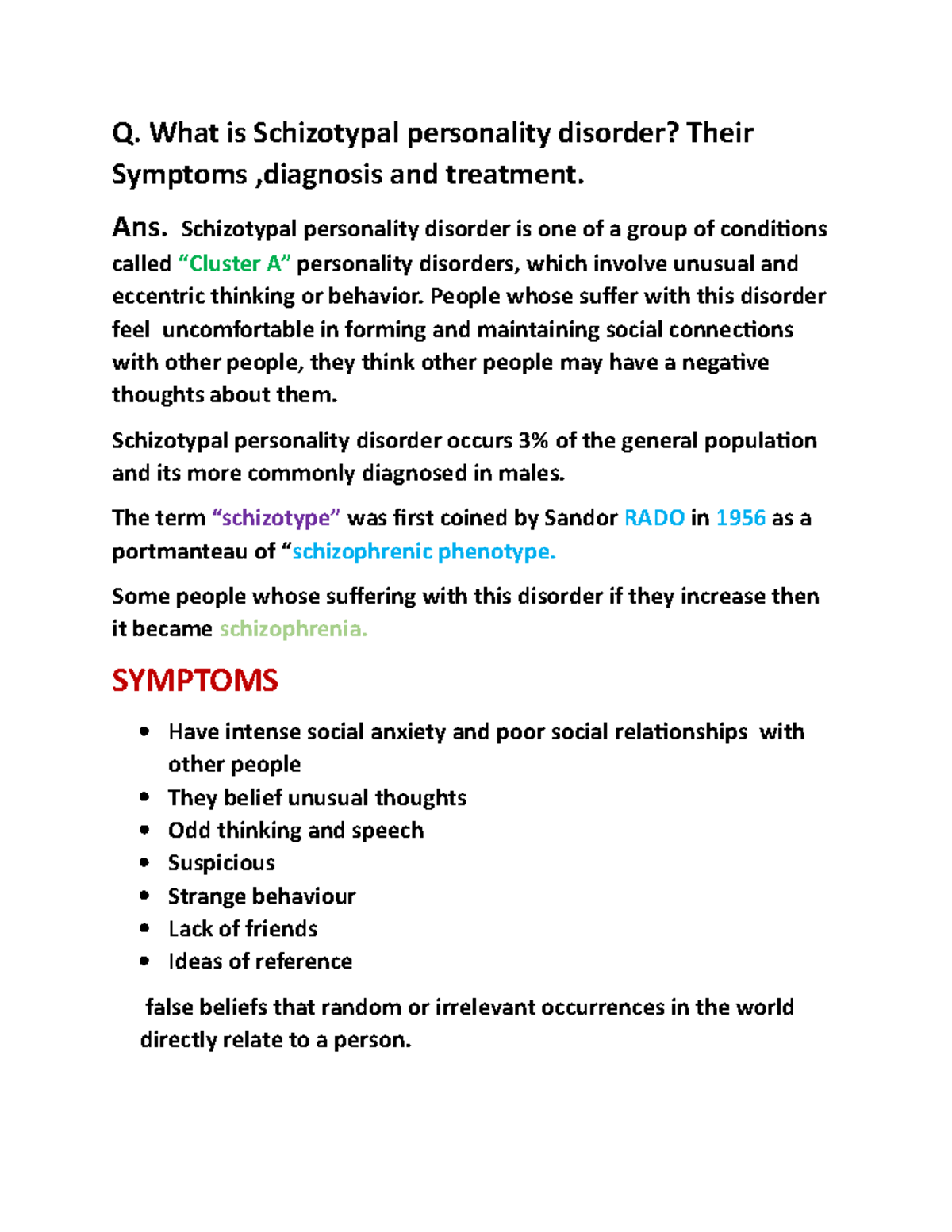 STPD - Q. What is Schizotypal personality disorder? Their Symptoms ...