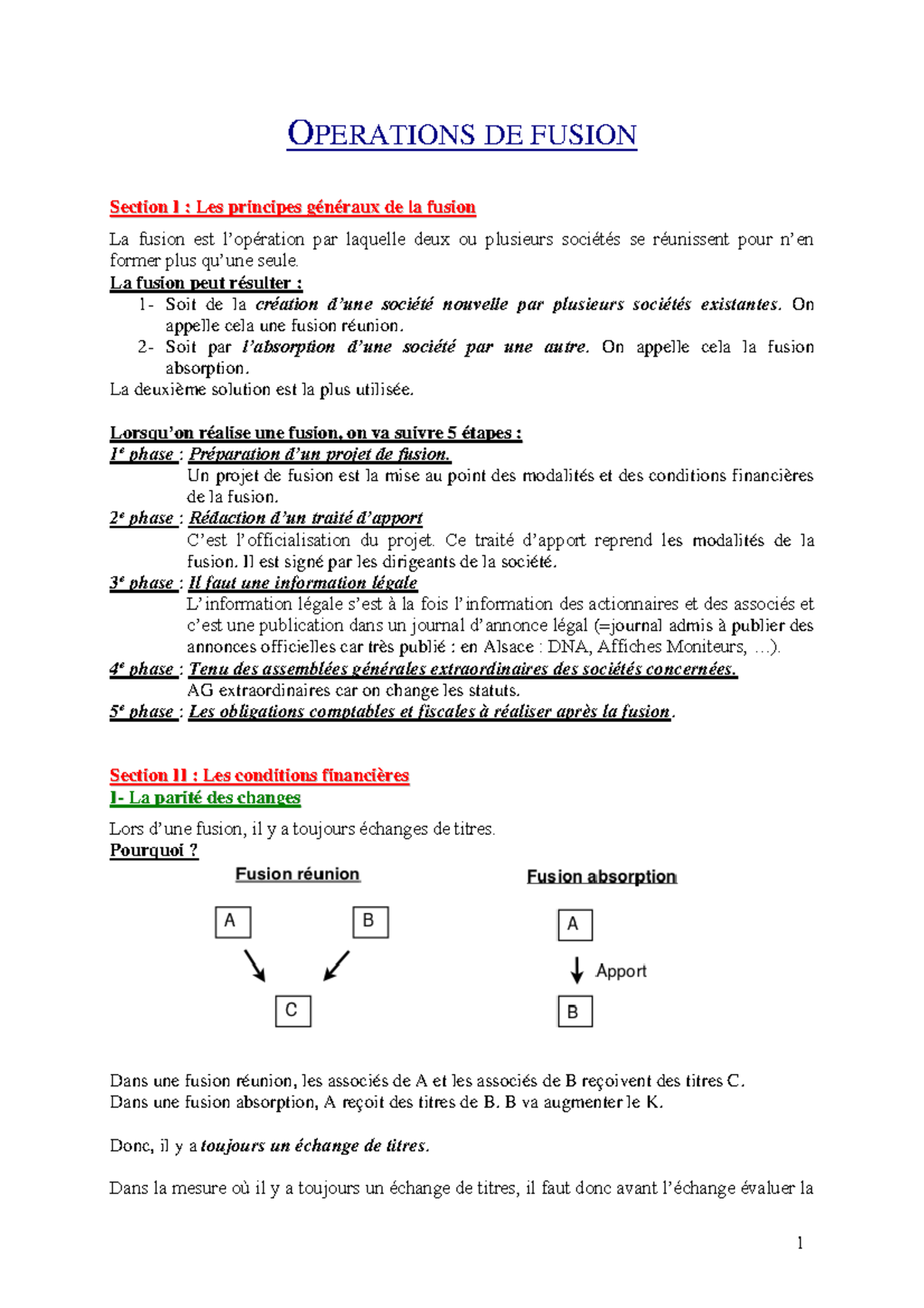 Opérations de fusion - OPERATIONS DE FUSION Section I : Les principes ...