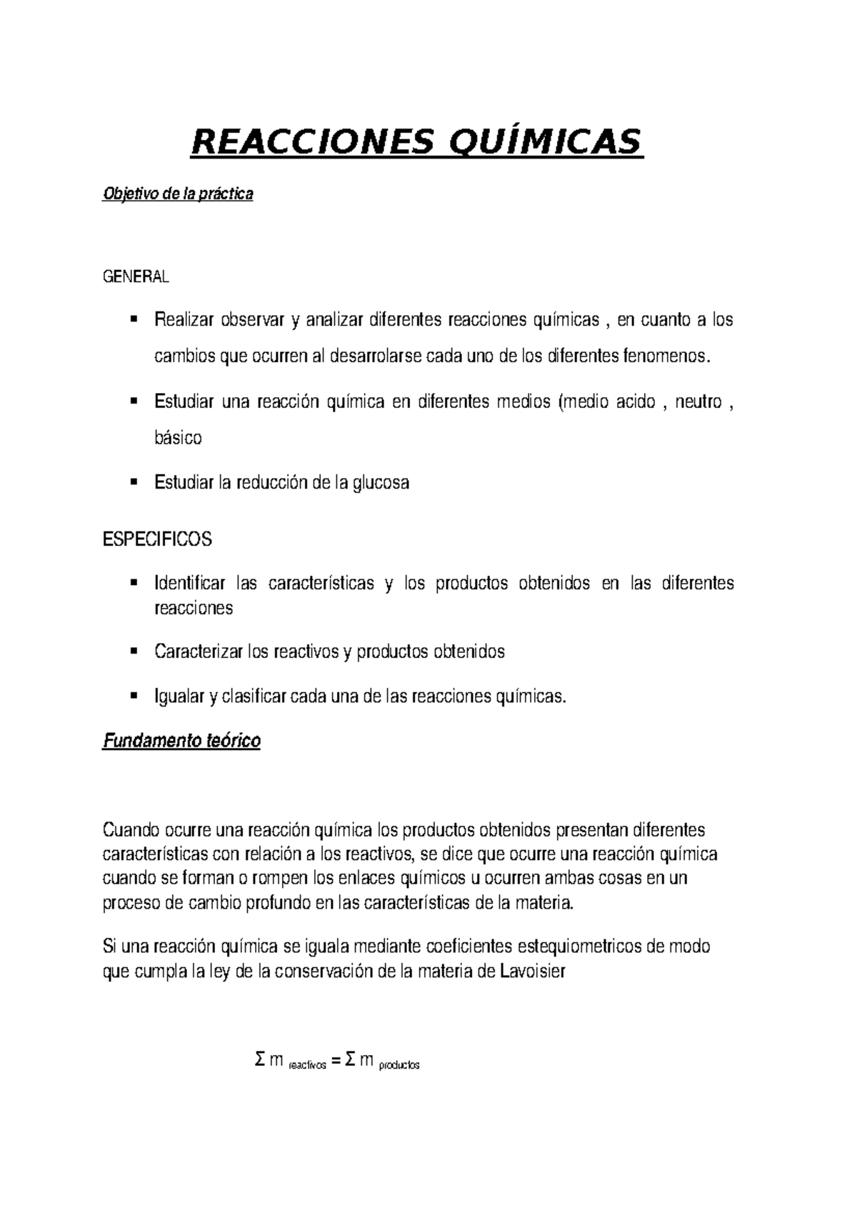 2 Reacciones Quimicas Trabajo Final RP - REACCIONES QUÍMICAS Objetivo ...