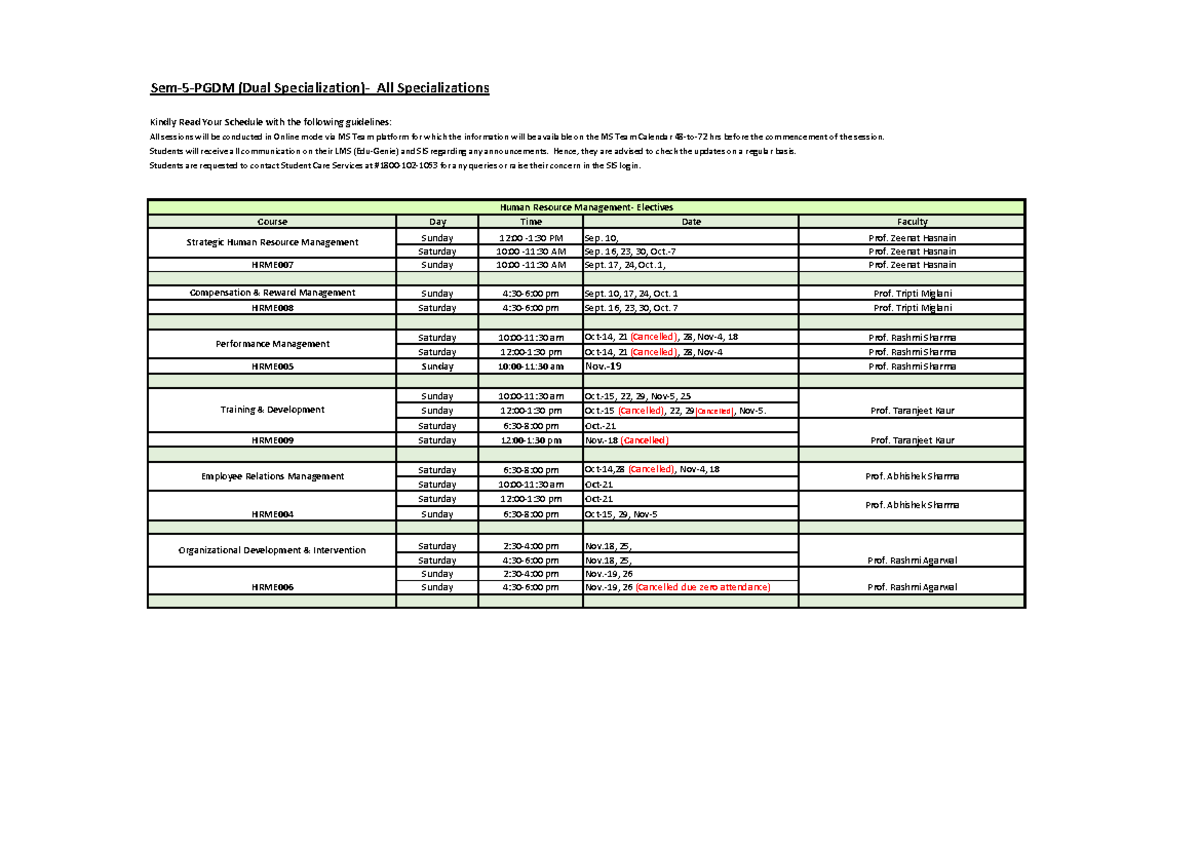 Class schedule 5th Semester Dual Specialization July 2023 (PGDM) - Sem-5-PGDM (Dual ...