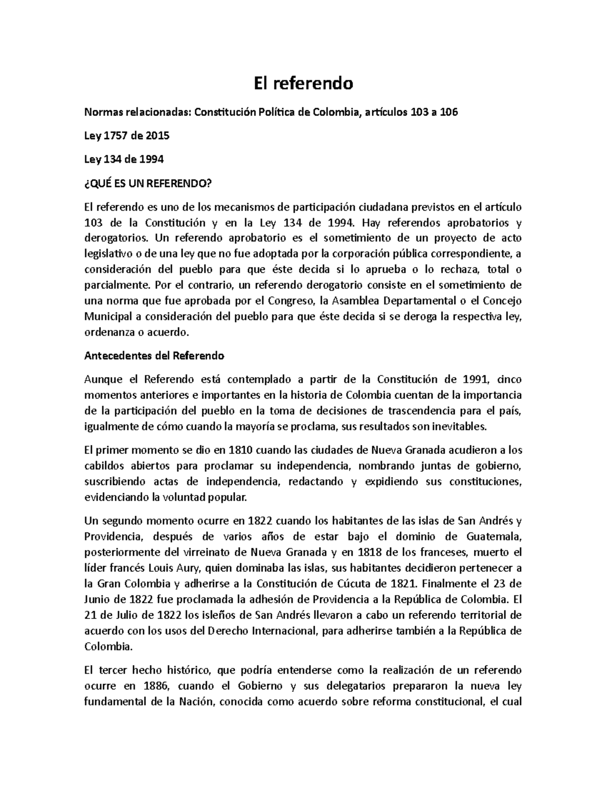 El referendo - El referendo Normas relacionadas: Constitución Política ...
