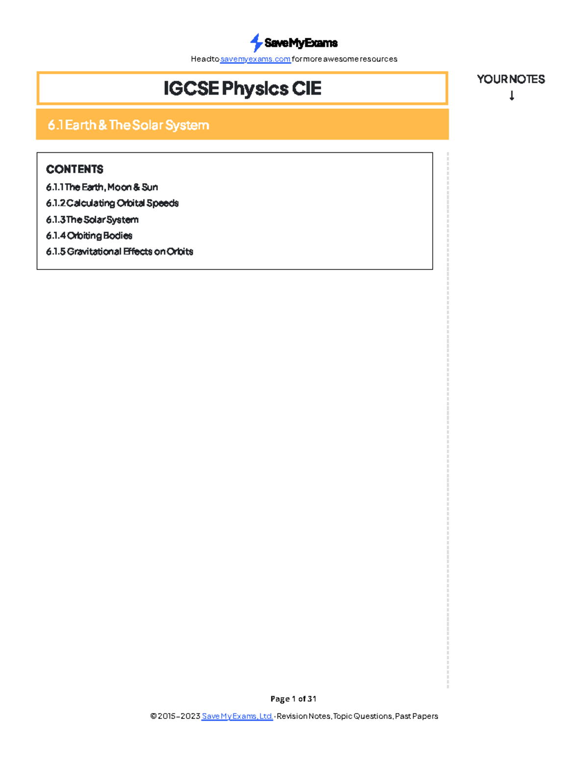 6.Space physics - Page 1 of 31 IGCSE Physics CIE 6 Earth & The Solar ...