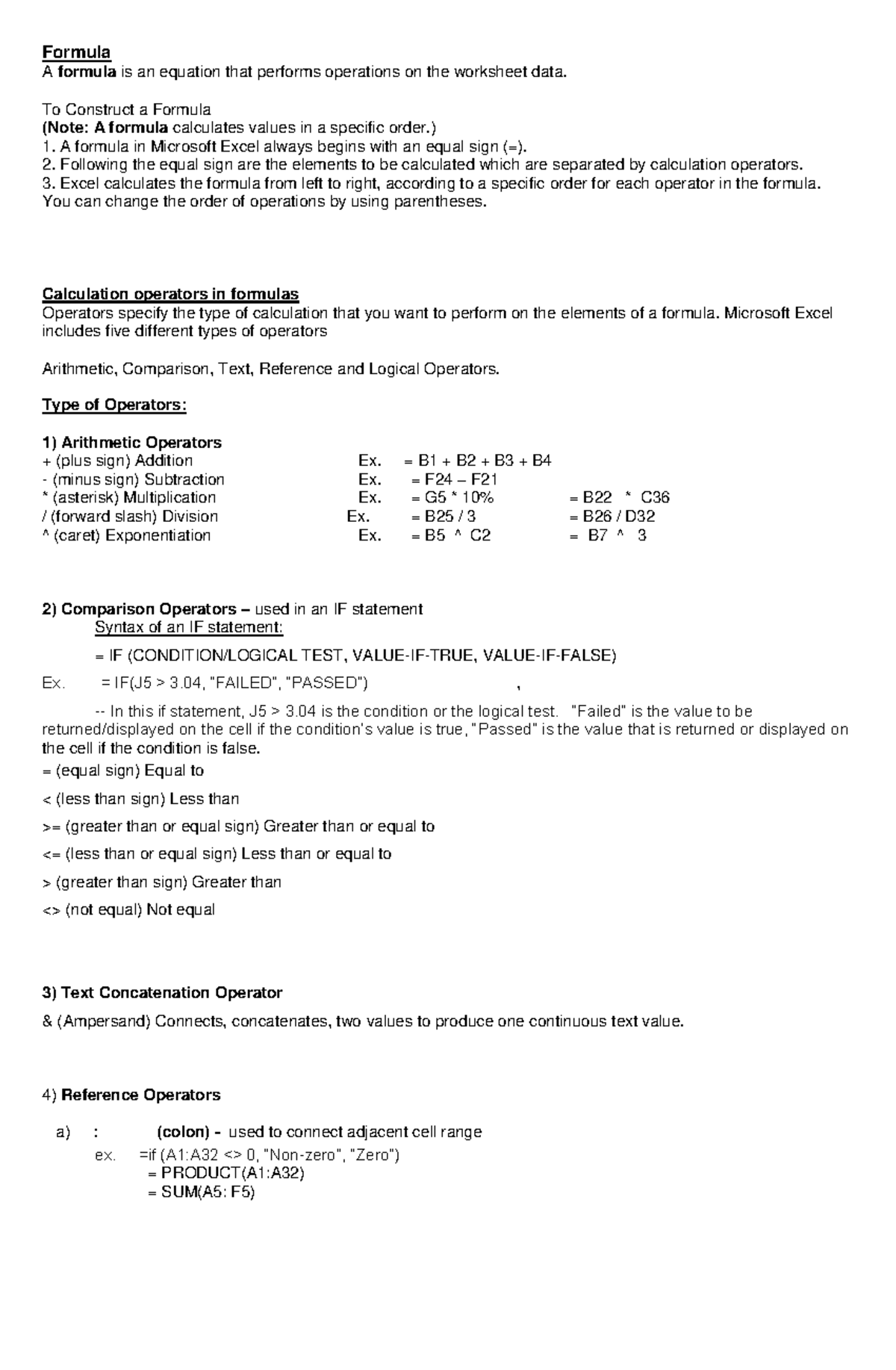 Constructing Formulas - Formula A formula is an equation that performs ...