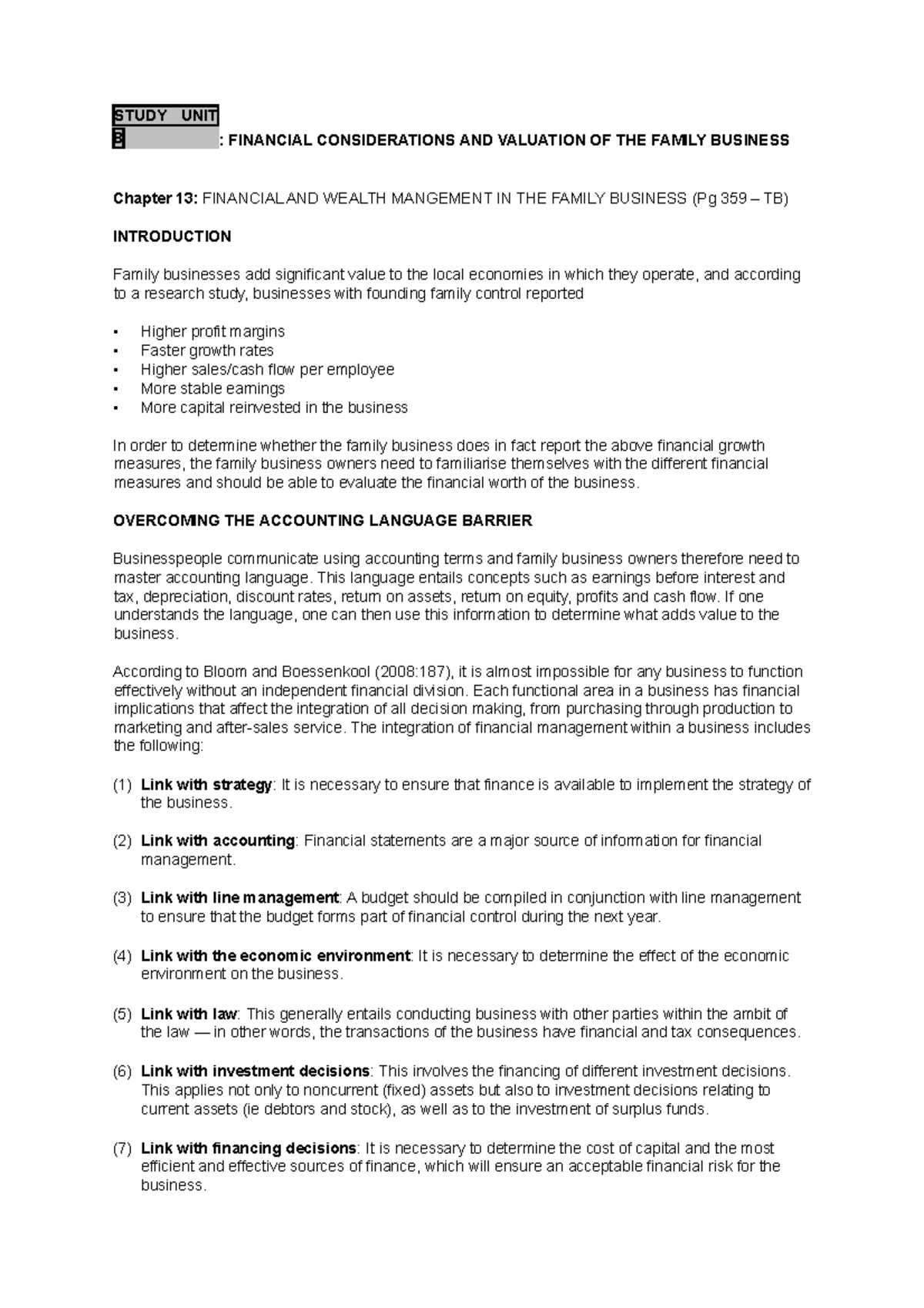 Study UNIT 8 Financial Considerations AND Valuation OF THE Family ...