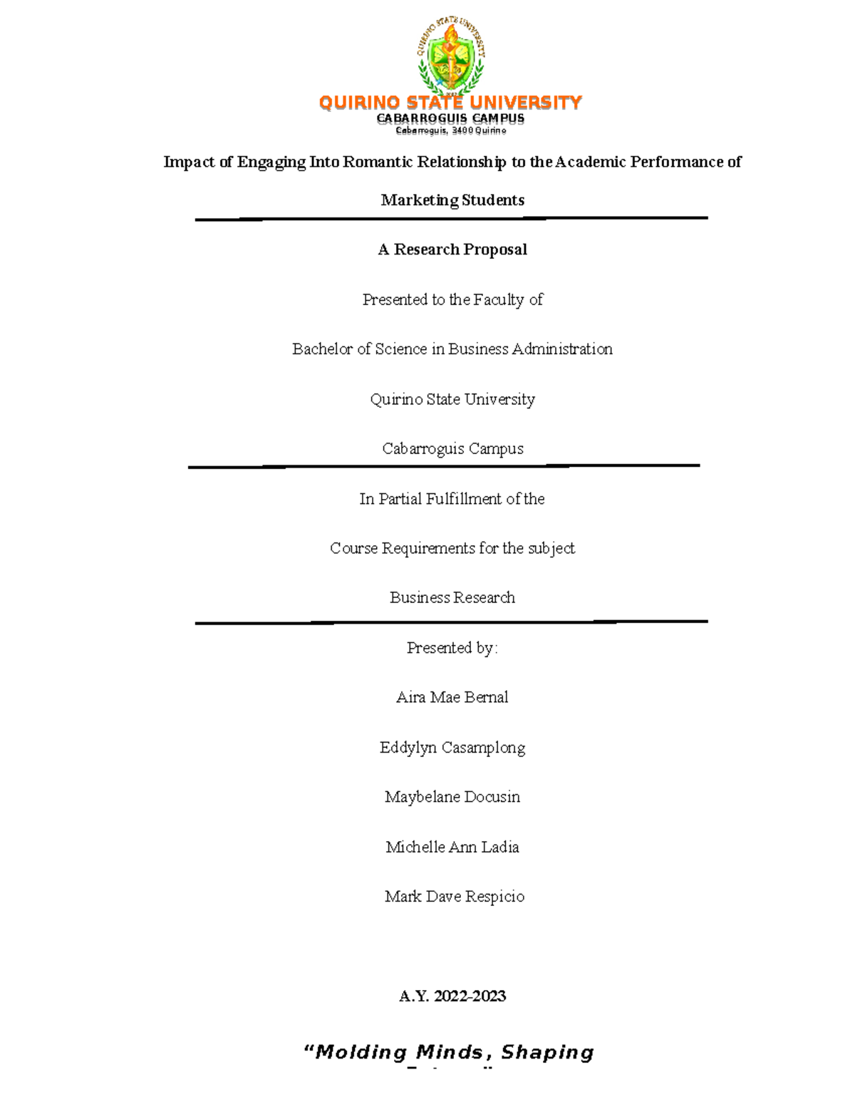 Romantic-relationship-proposal - QUIRINO STATE UNIVERSITY CABARROGUIS ...