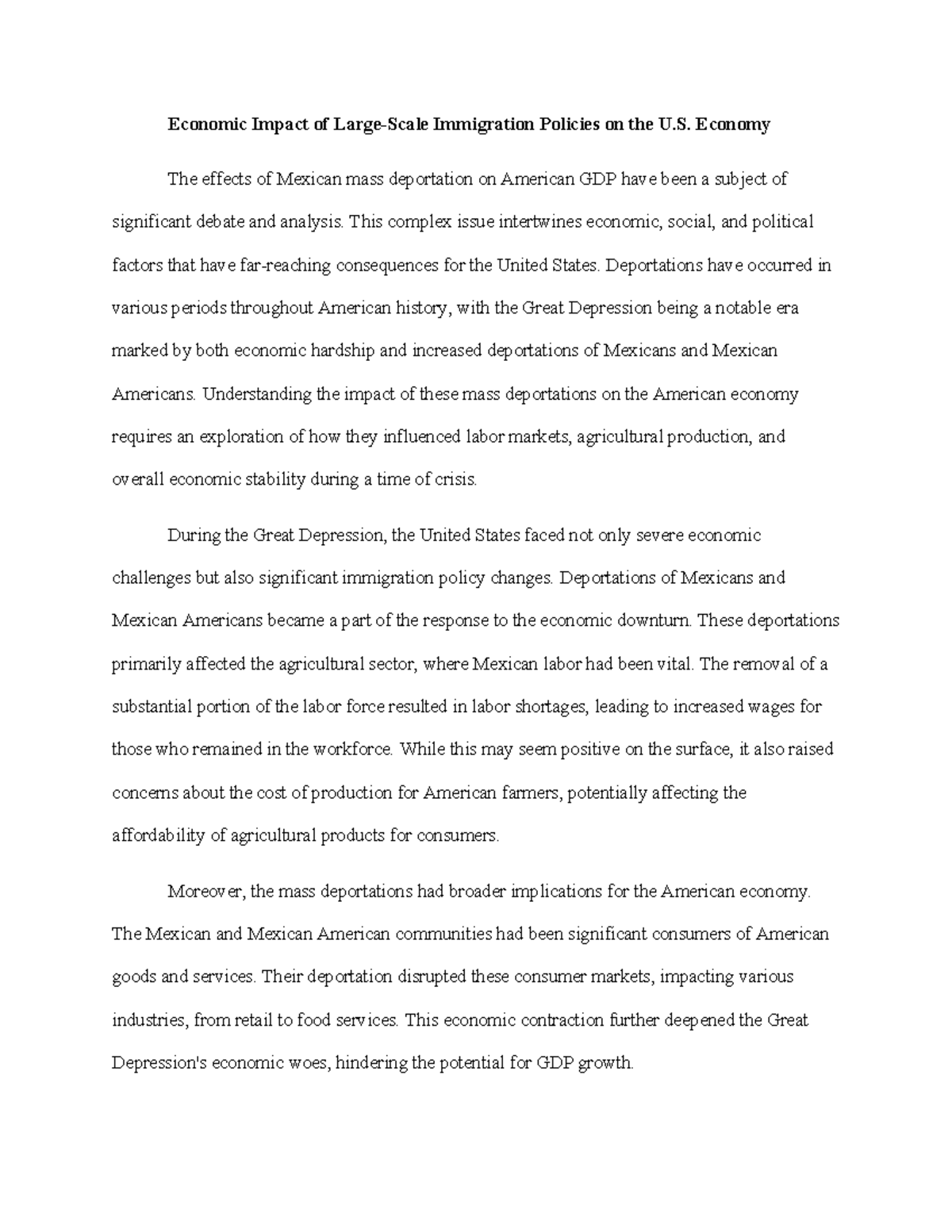 Economic Impact of Large-Scale Immigration Policies on the U.S. Economy ...