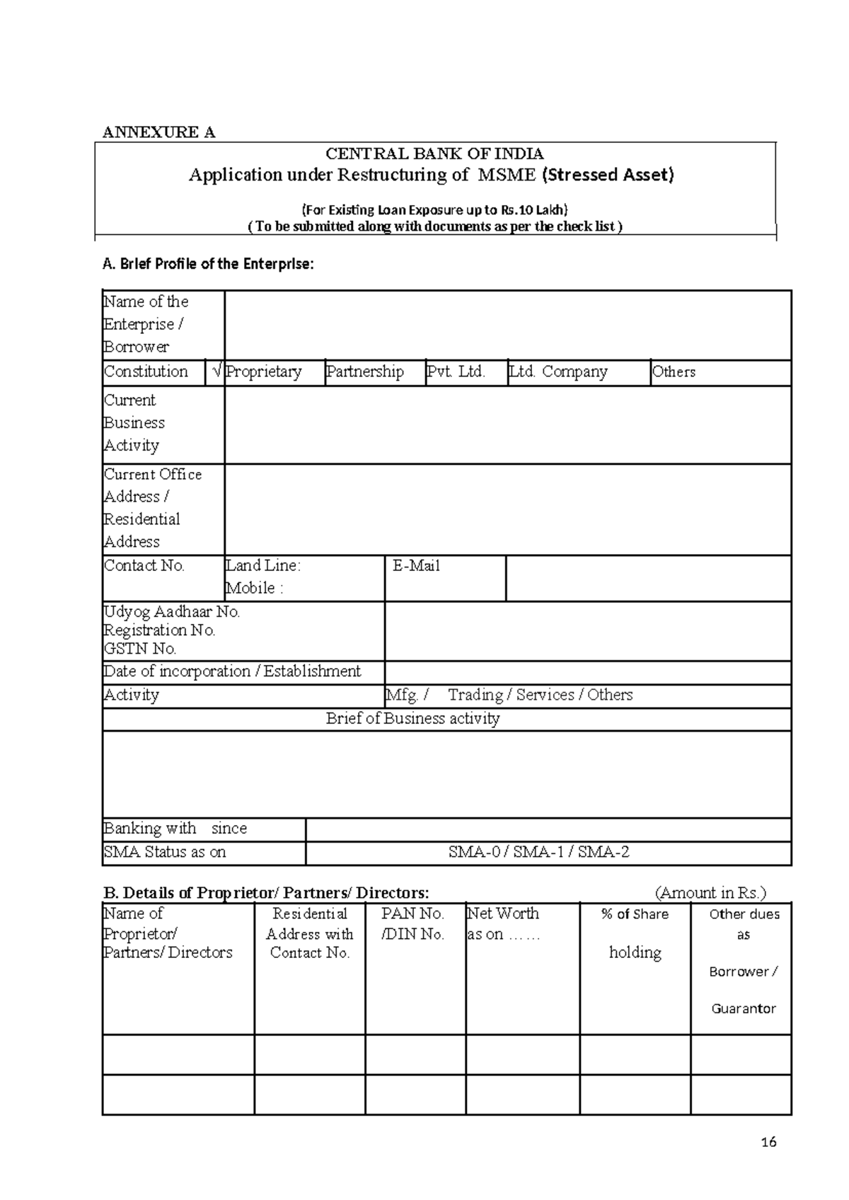 Application-Annexure A and B - ANNEXURE A CENTRAL BANK OF INDIA ...