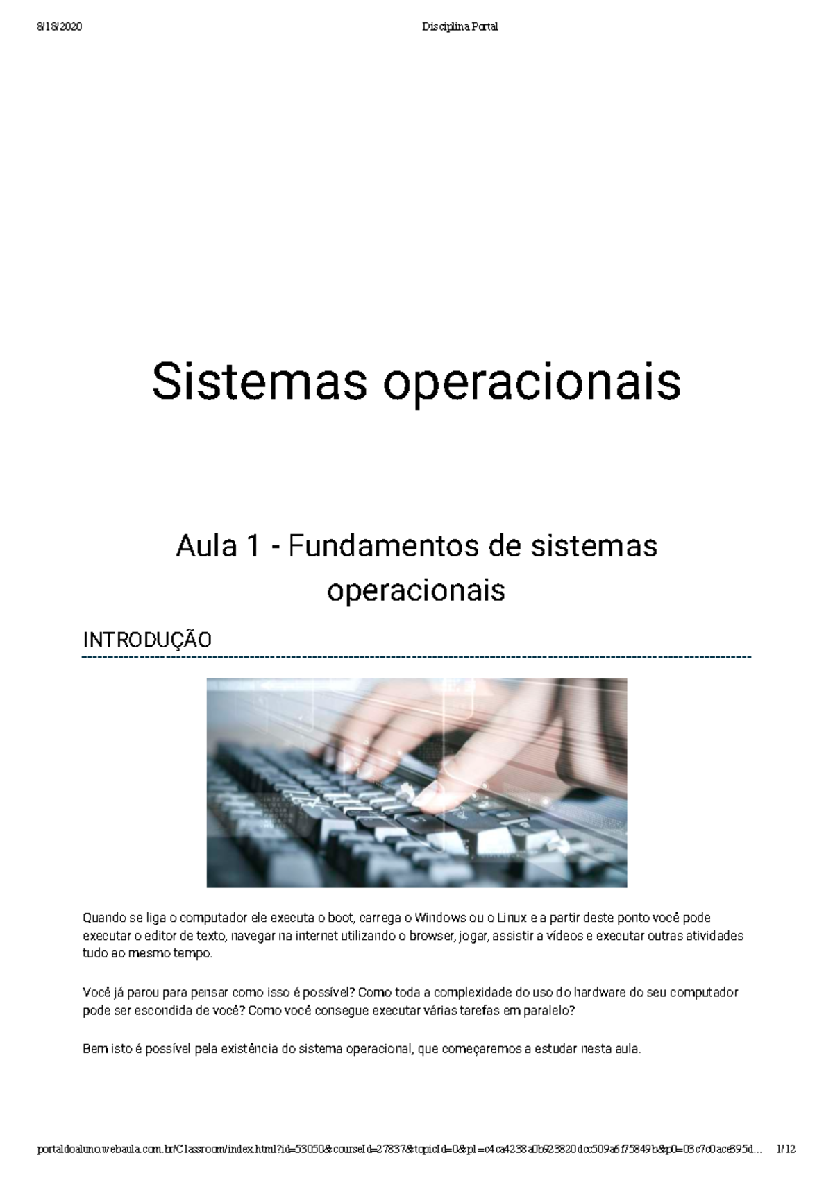 Sistemas Operacionais Texto 01 - Sistemas operacionais Aula 1 - Fundamentos de sistemas oper ...