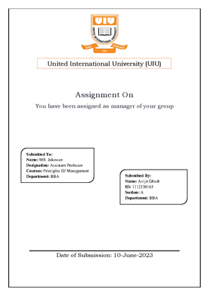 Management Assignment (m) - United International University (UIU ...