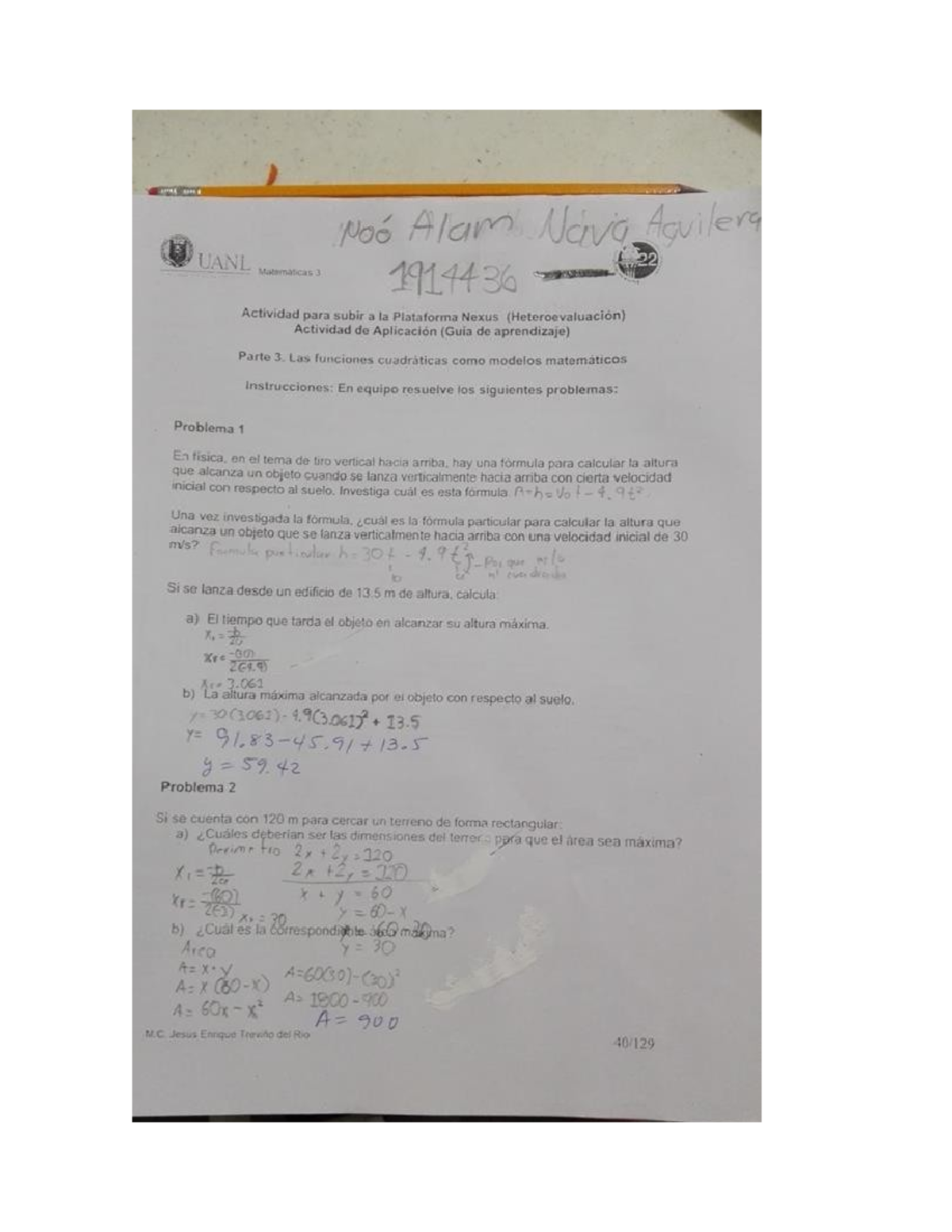 Actividad de aplicacion Noe Nava 1914436 - Matemáticas III - Studocu