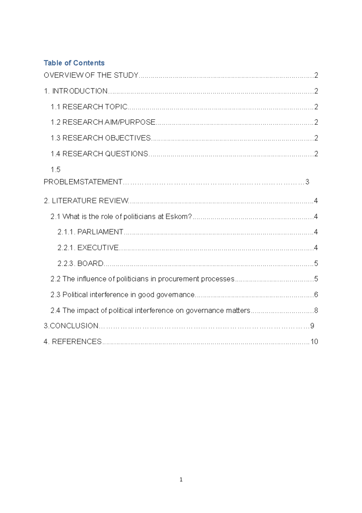 Literature review research - Table of Contents OVERVIEW OF THE - Studocu