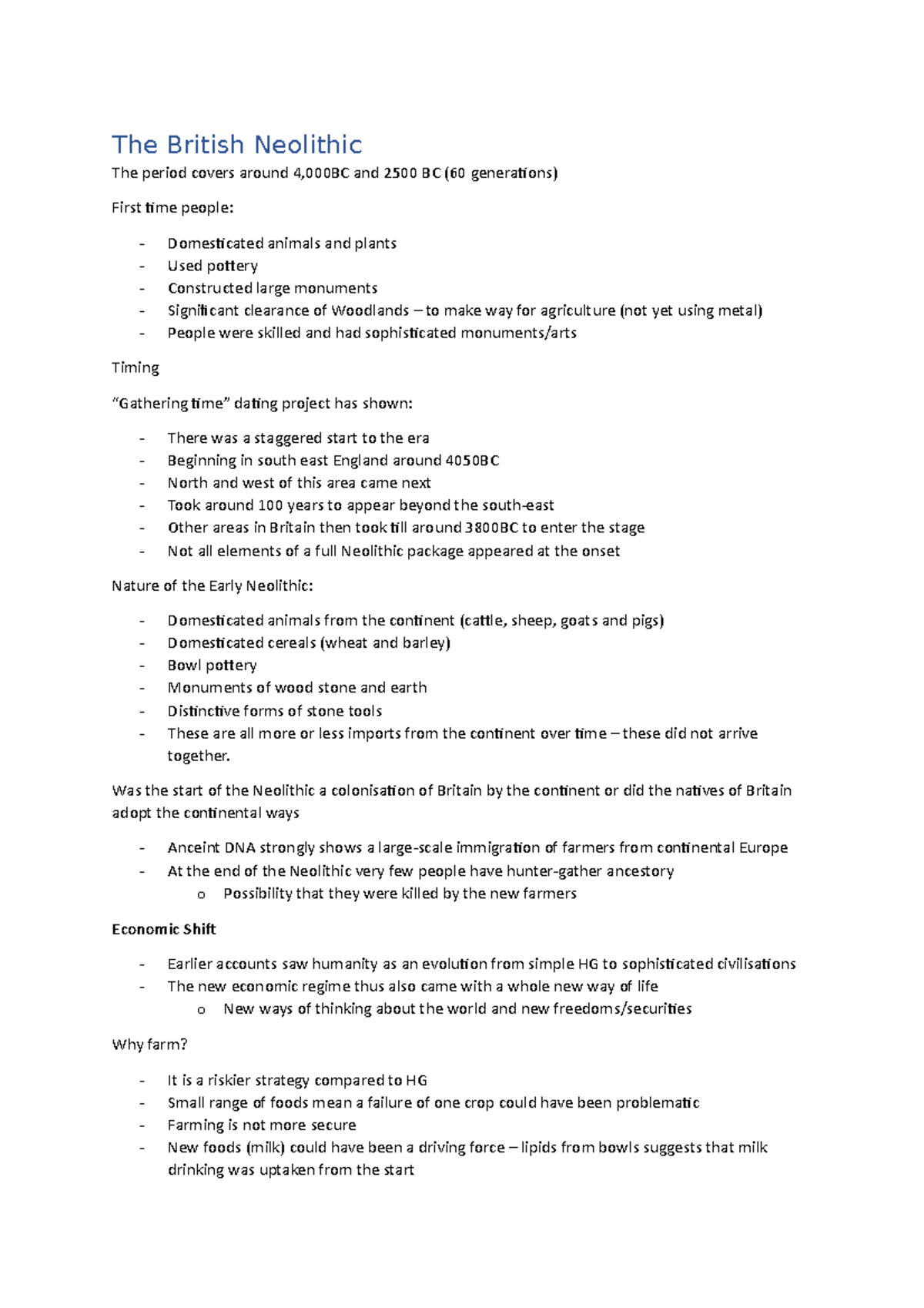 The British Neolithic - Lecture notes - The British Neolithic The ...