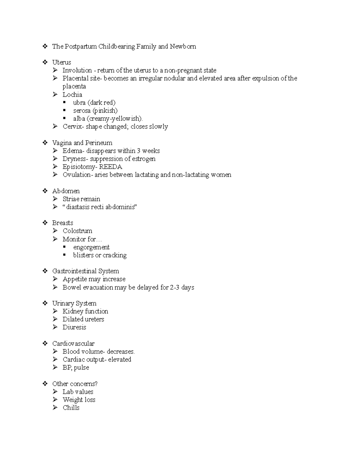 Unit 4 Outline - Postpartum on maternal and child wellness - The ...