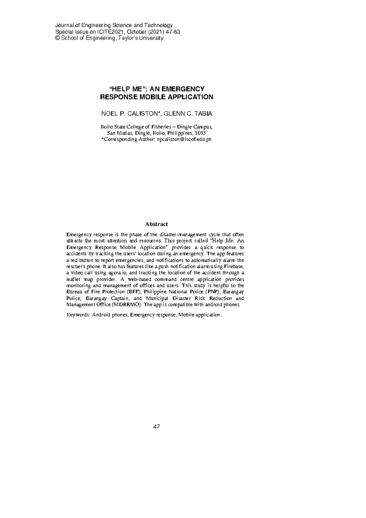 Special issue Icite 21 04 - Journal of Engineering Science and ...