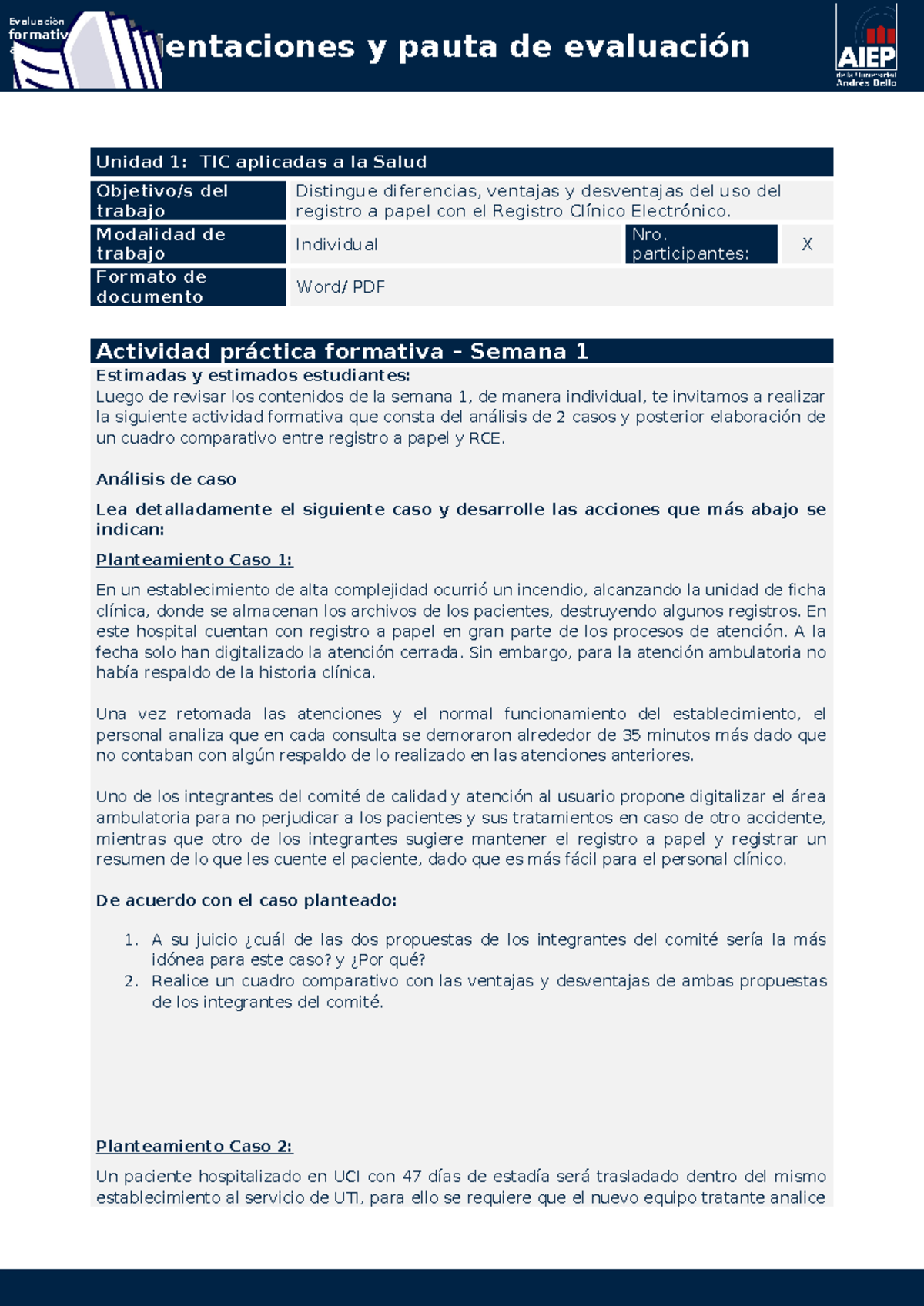 V2 PGS003 Actividad practica Semana 1 19OCT - Orientaciones y pauta de evaluación Evaluación ...