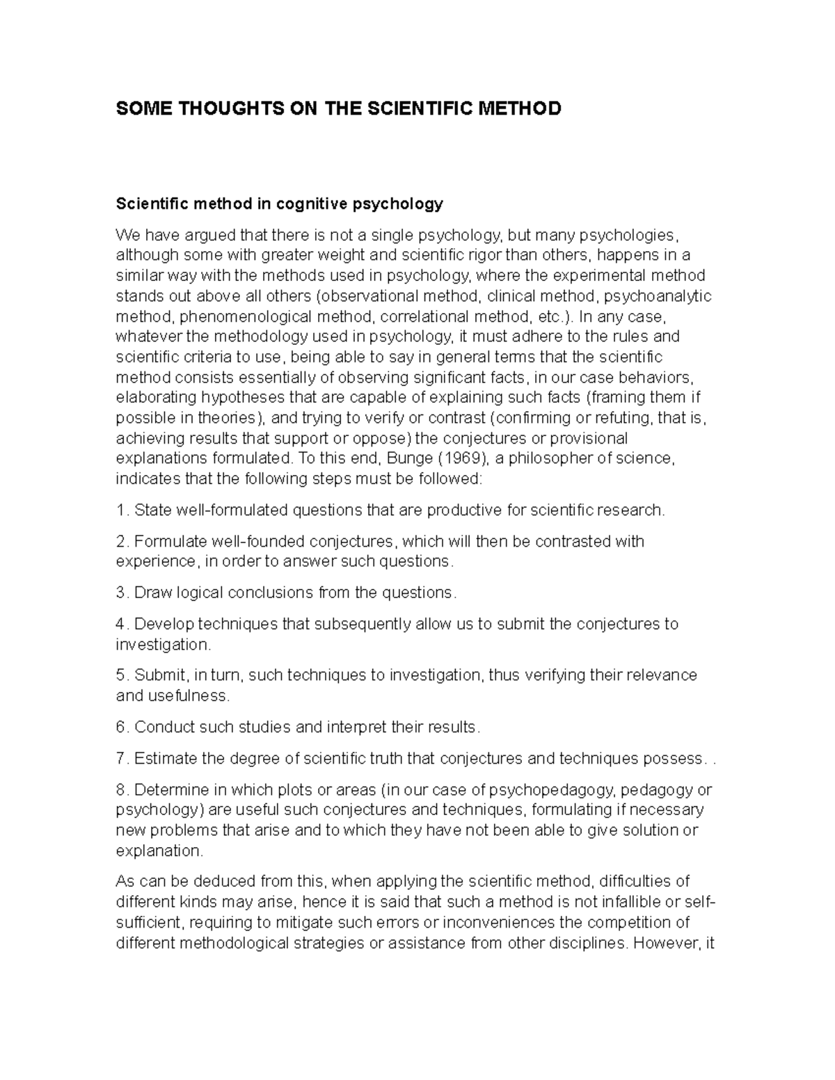 Some thoughts on the scientific method - SOME THOUGHTS ON THE ...