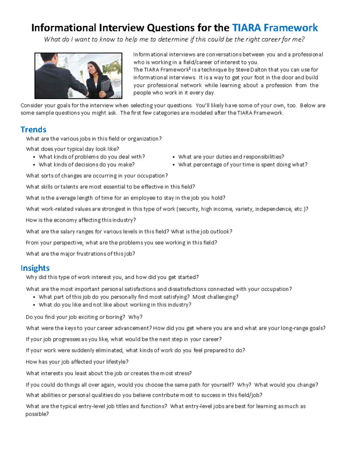 Tiara informational interviewing handout access - Informational ...