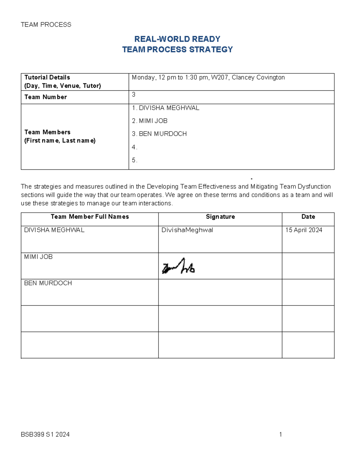 BSB399 S1 2024 A2a Team Process Strategy Template - REAL-WORLD READY ...