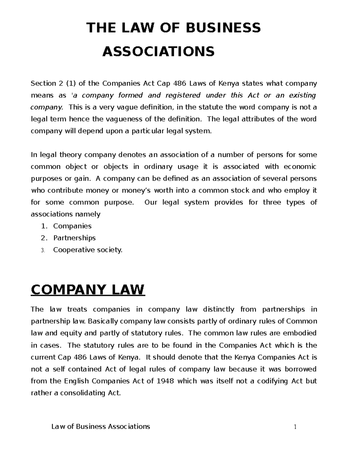 LAW OF Business Associations - Company AND Cooperatives - THE LAW OF ...