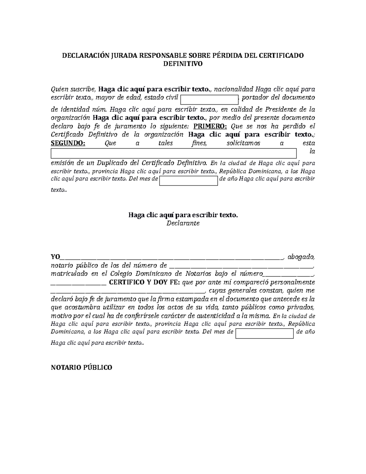 Modelo Declaración Jurada Responsable Pérdida-Certificado-Definitivo-2 - DECLARACIÓN JURADA ...