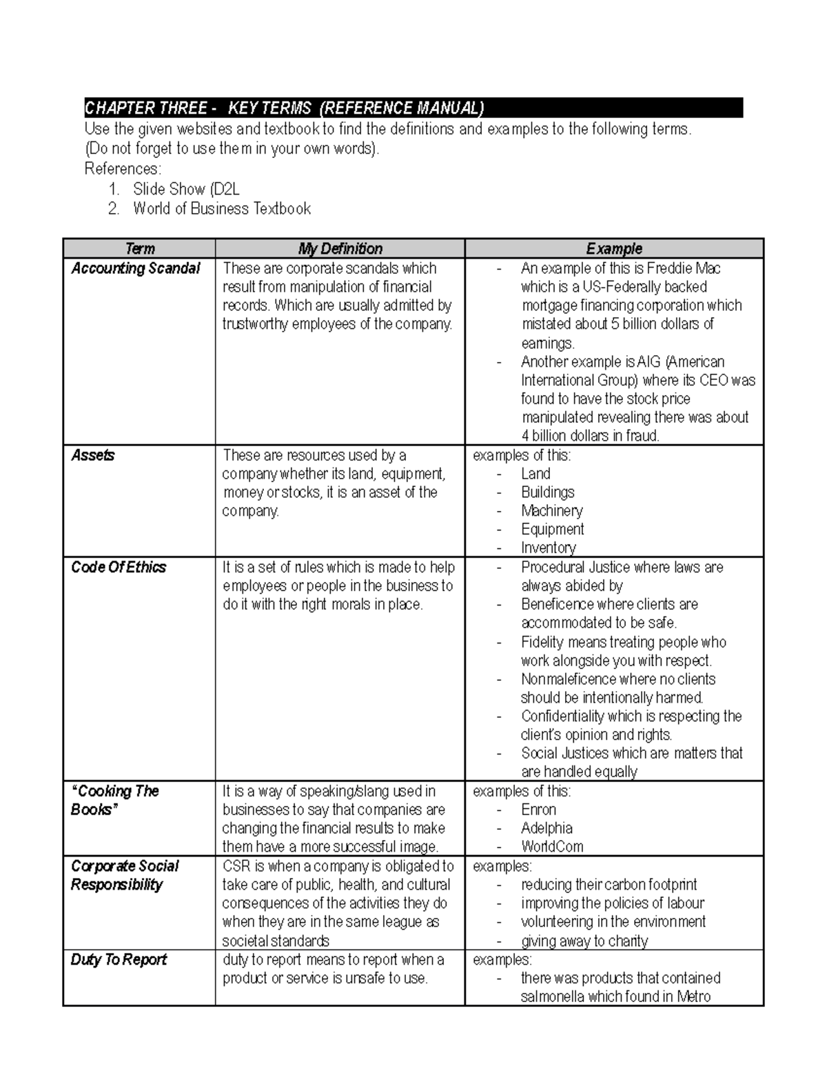 Ethics Question - This is a fill in the blank worksheet for business ...