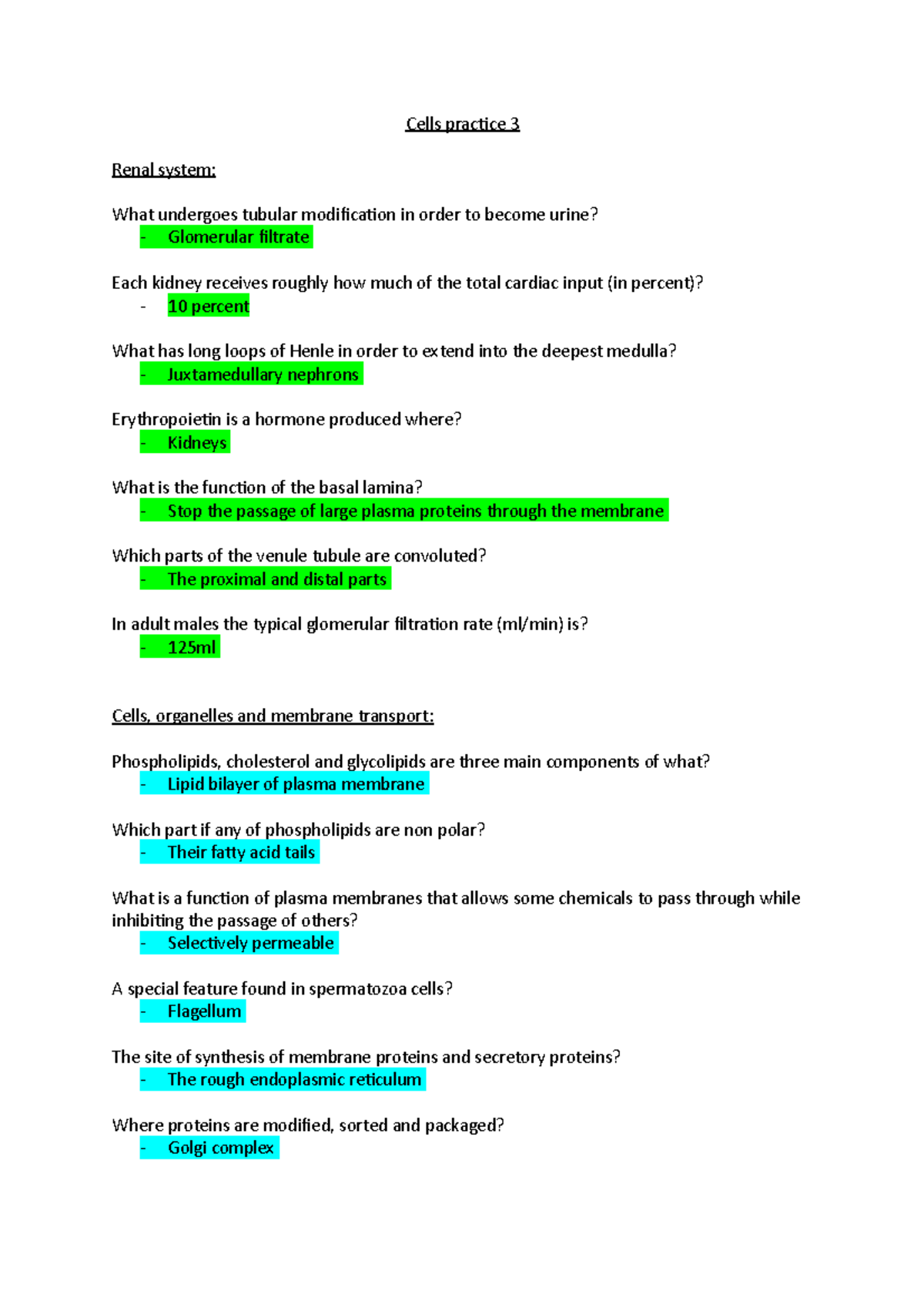 Cells practice 3 - Studocu