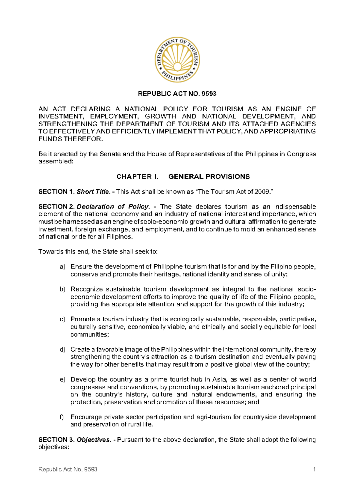 Updated RA 9593 and IRR (as of 01 Nov 2020) - REPUBLIC ACT NO. 9593 AN ...