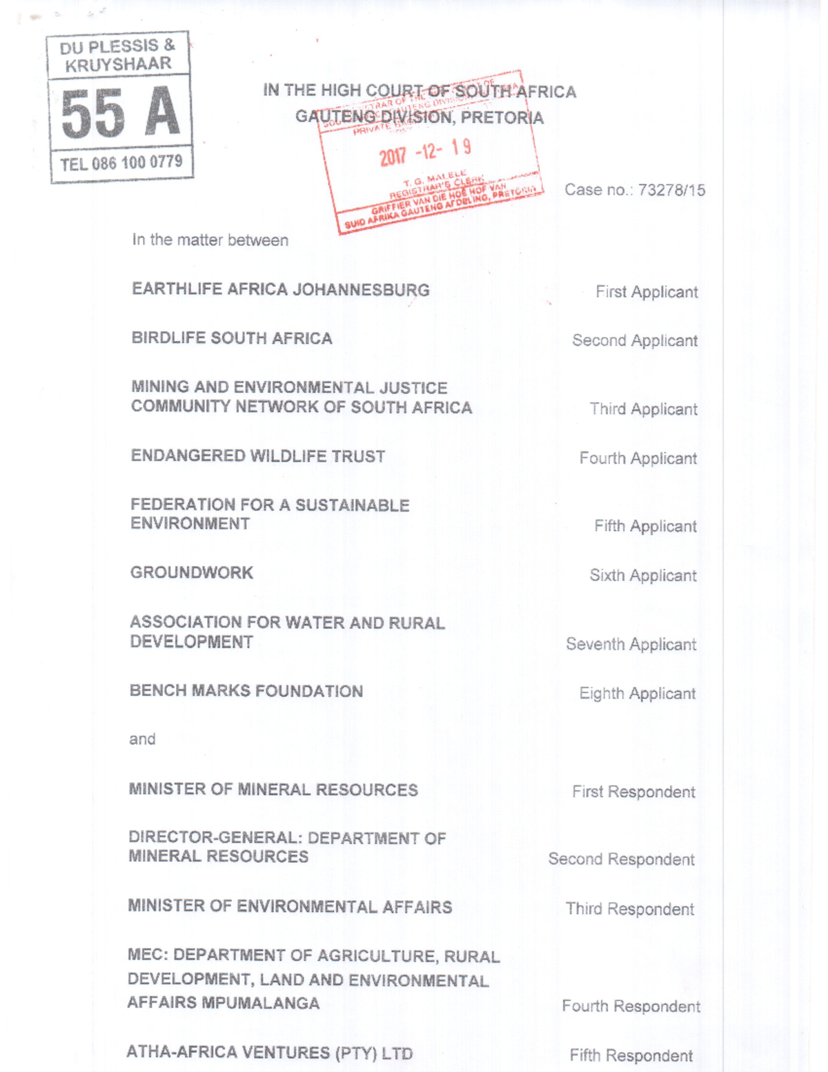Applicants notice of intention to amend notice of motion 2 - DU PLESSIS ...