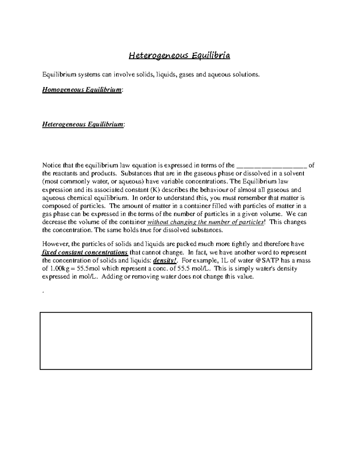 Chemistry Notes 1 - Heterogeneous Equilibria Equilibrium systems can ...