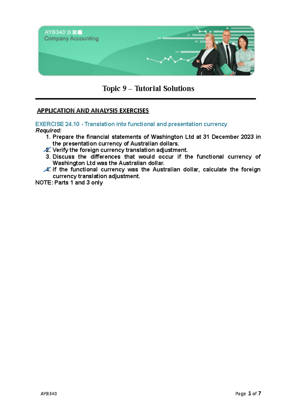 AYB340 Tutorial 9 Solutions - AYB340 - QUT - Studocu