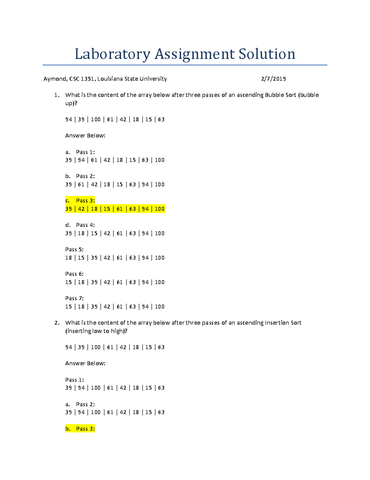 2019-02-07 Laboratory Assignment Solution - Warning: TT: undefined function: 32 Laboratory - StuDocu