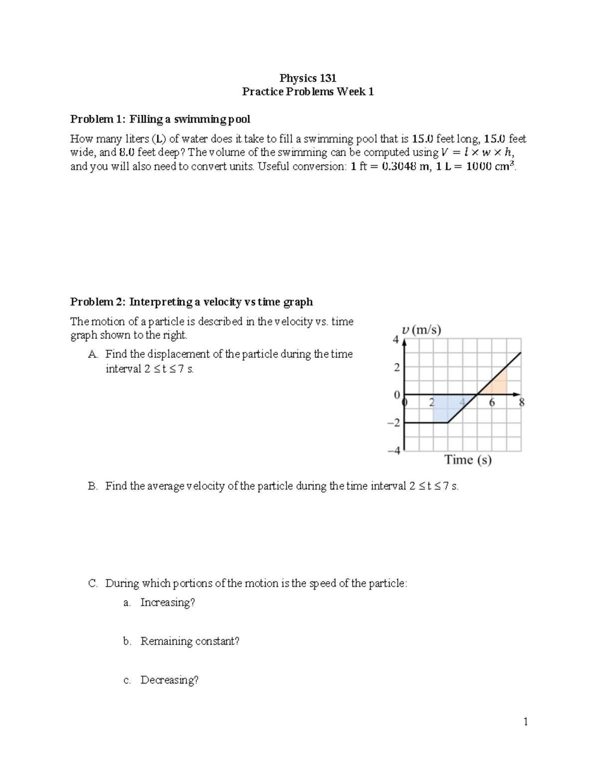 Week 1 Practice Problems - Physics 131 Practice Problems Week 1 Problem ...