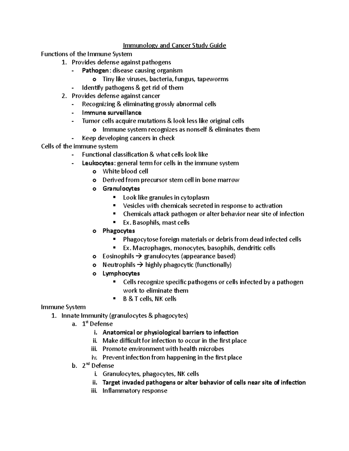 Immunology and Cancer Study Guide - Immunology and Cancer Study Guide ...