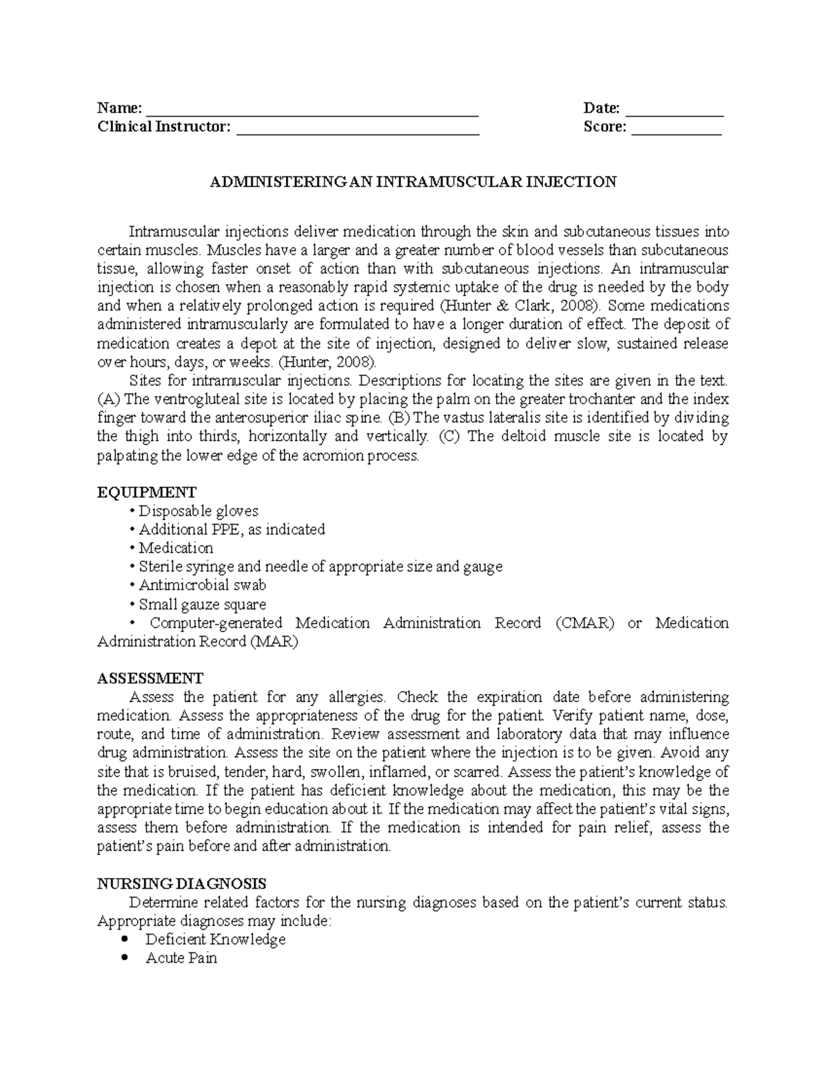 Administering AN Intramuscular Injection Bachelor of Science in Nursing ...