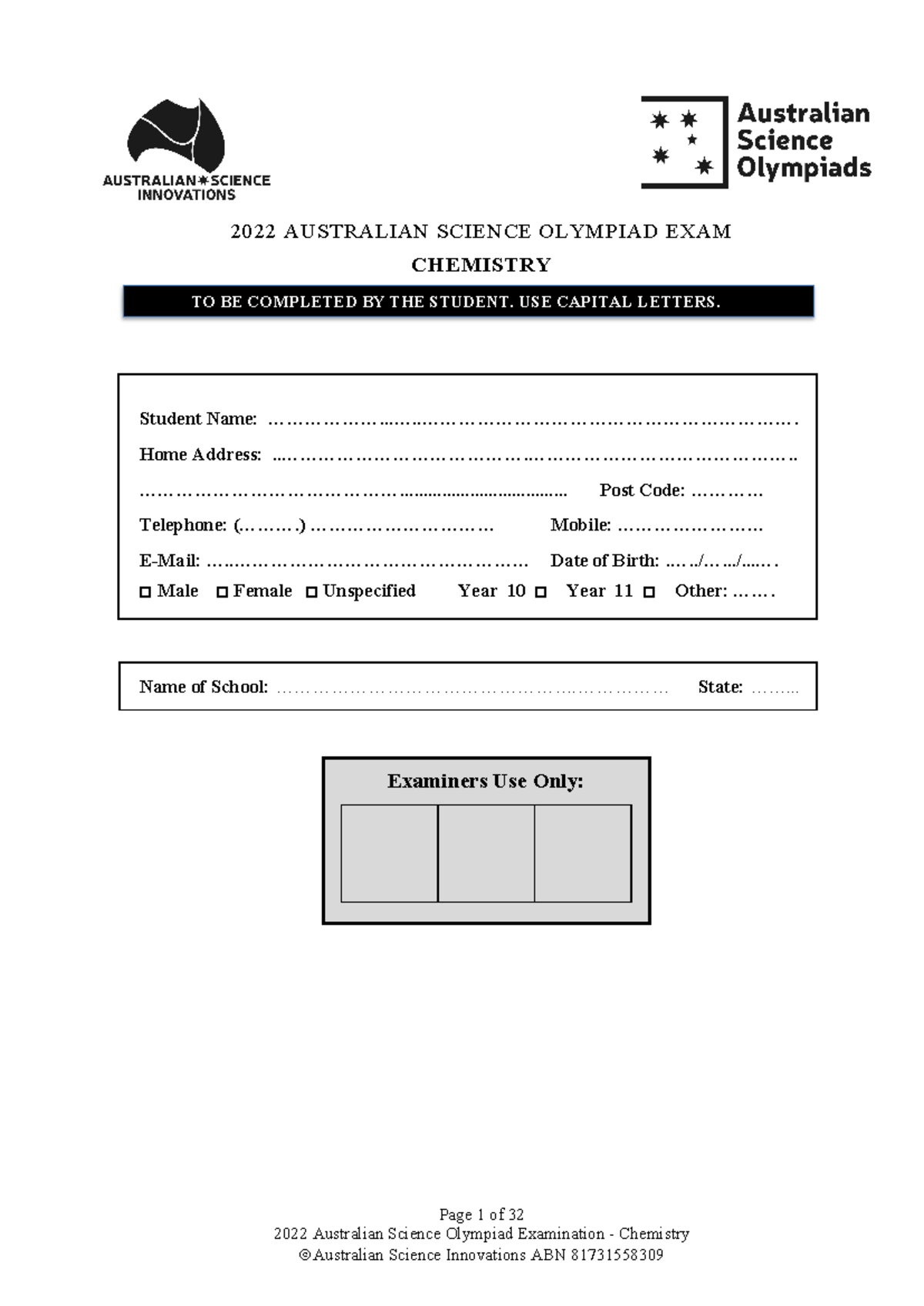 ASOE Chemistry 2022 Asdan questions only - Page 1 of 32 2022 Australian ...