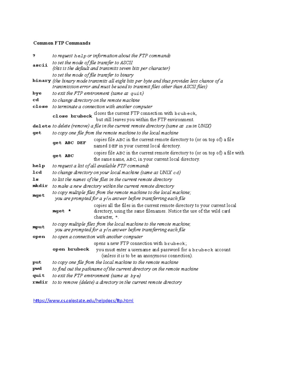 FTP Commands - Computer Science - University of the Philippines - Studocu