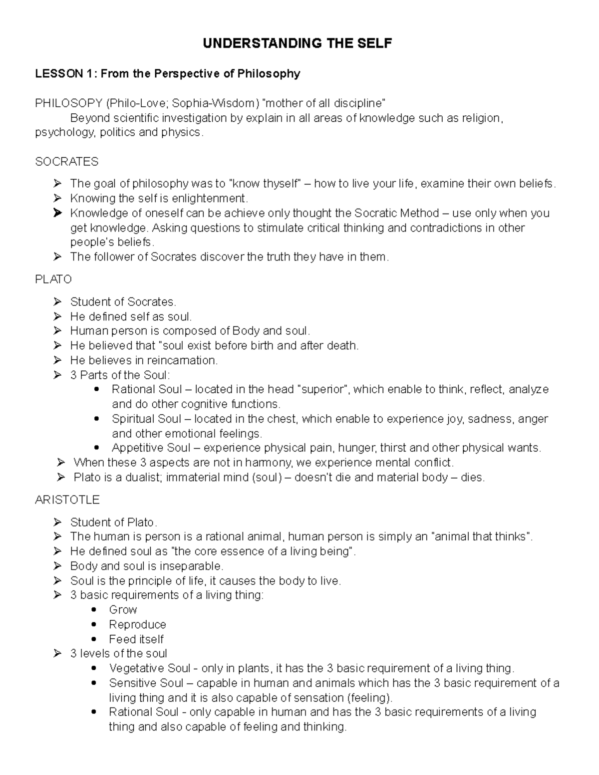 Understanding the Self - UNDERSTANDING THE SELF LESSON 1: From the ...