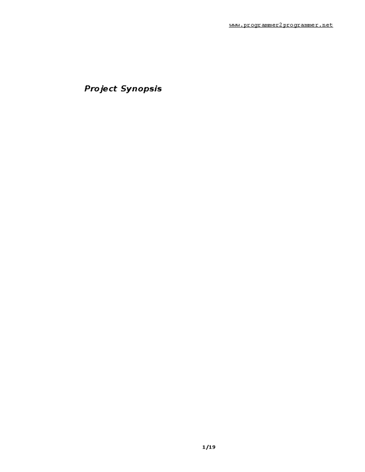 Ebilling synopsis - programmer2programmer Project Synopsis 1/ programmer2programmer REVISION ...