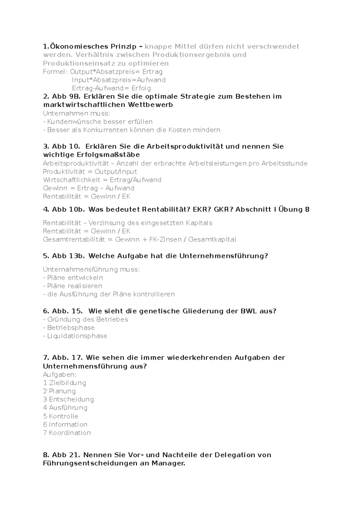 FRA UAS. Einführung in BWL. 1 Semester. Lila Fragen + Aufgaben - 1 ...
