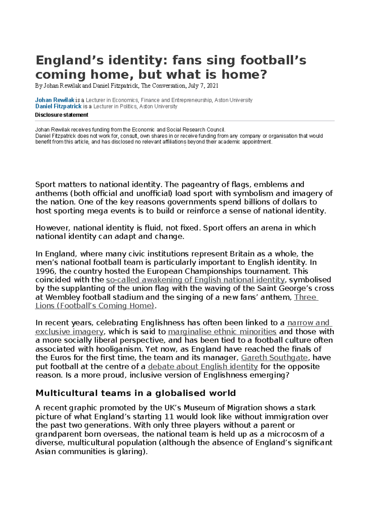 England's identity football text - England’s identity: fans sing ...