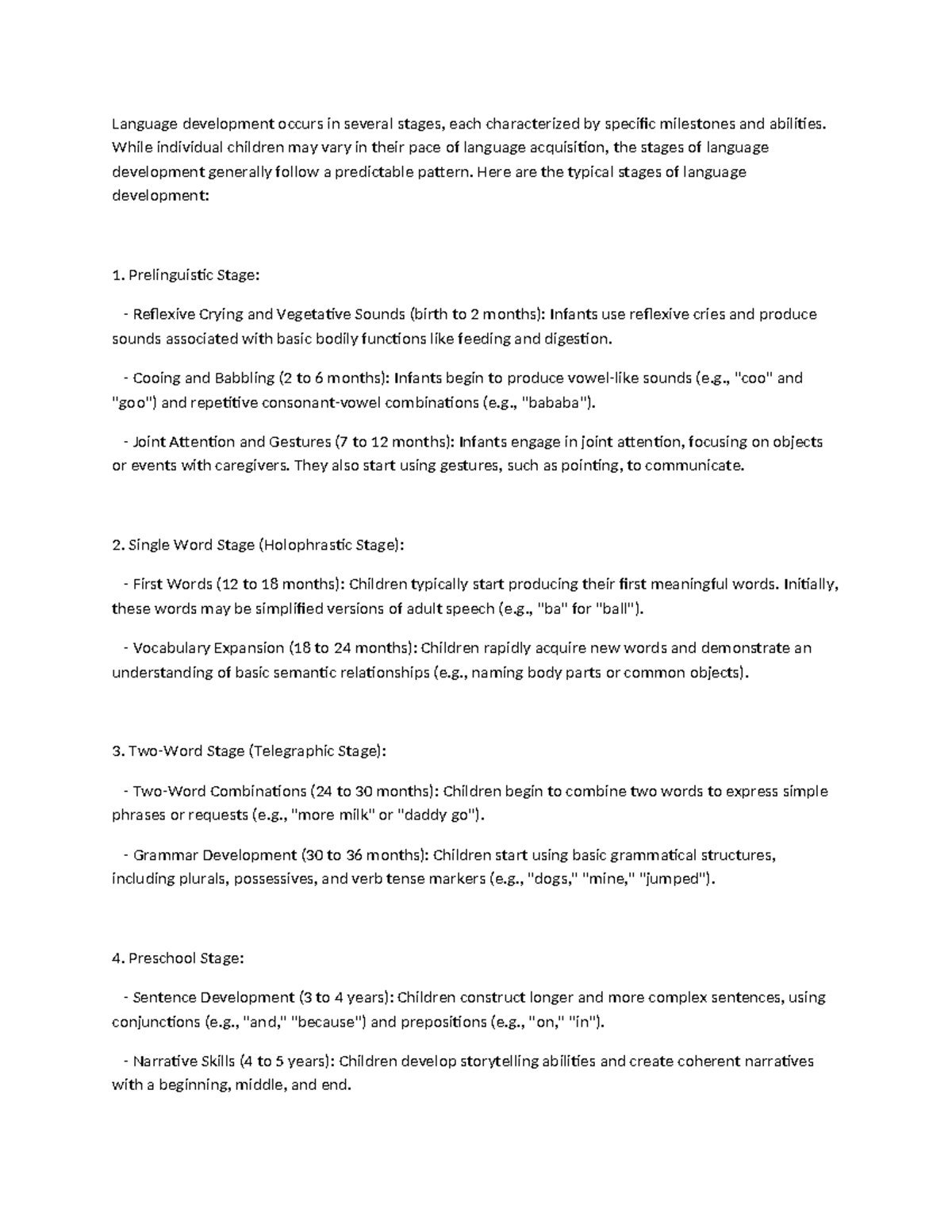 Eng 313 - Language development occurs in several stages, each ...