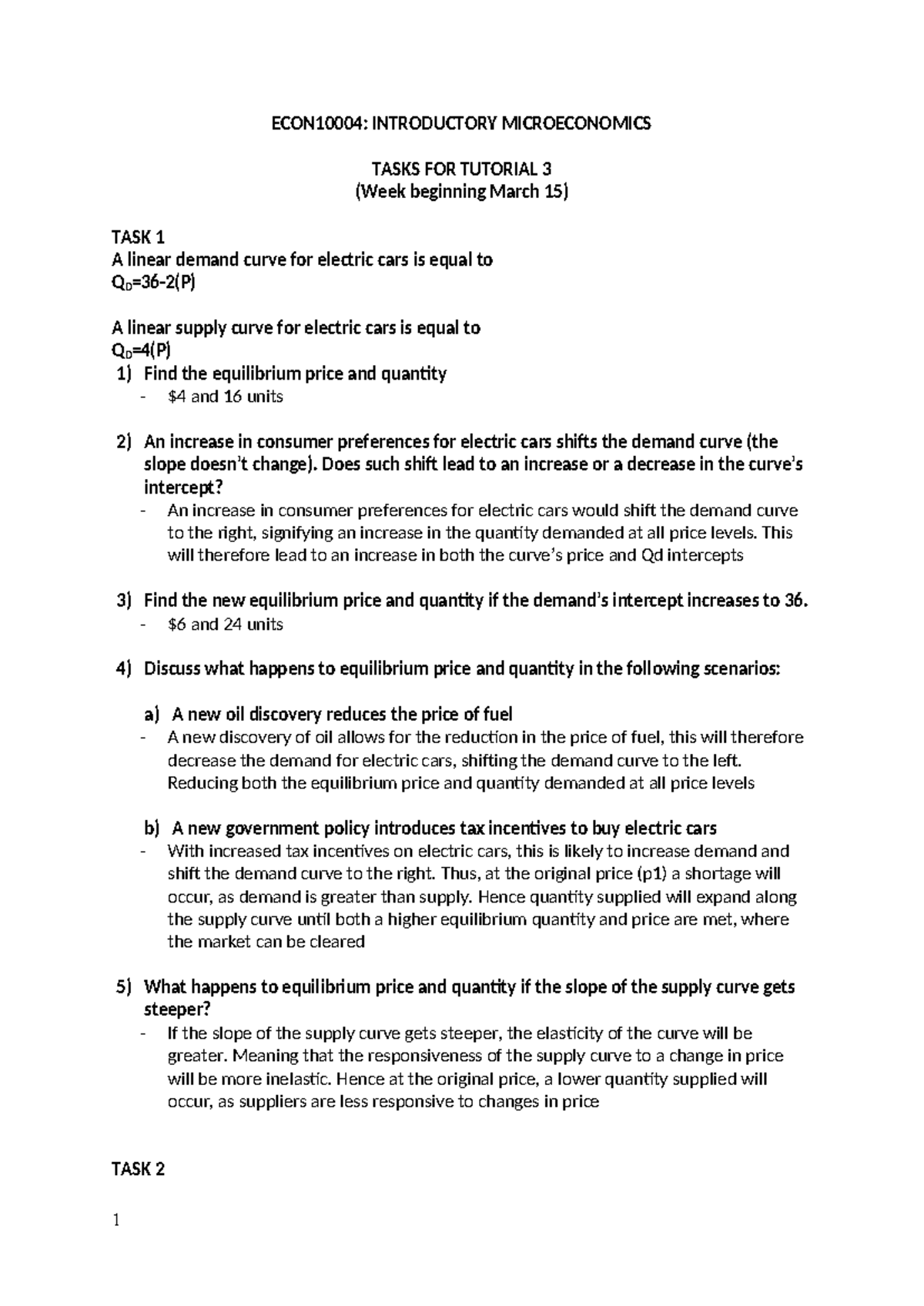 W3 tute - tutorial 3 - ECON10004: INTRODUCTORY MICROECONOMICS TASKS FOR TUTORIAL 3 (Week ...