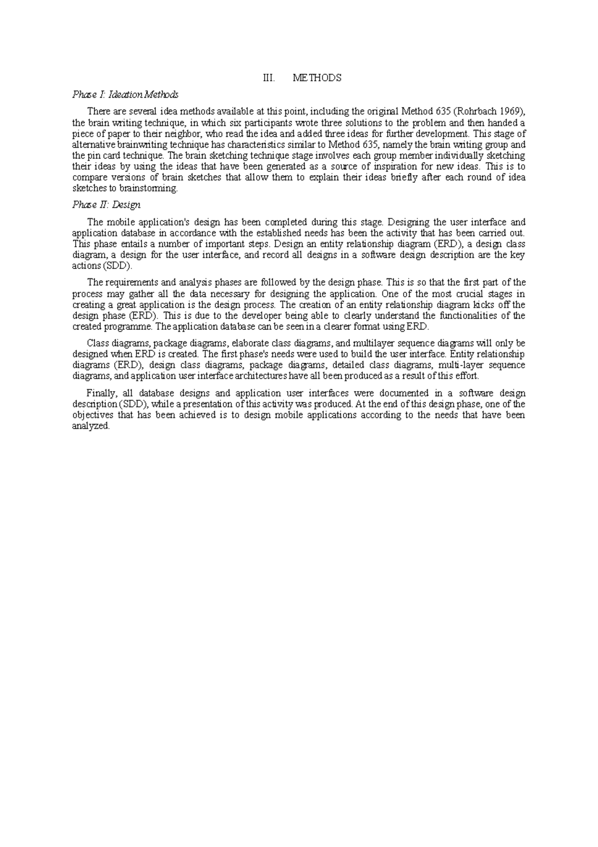 Methods for proposal - III. METHODS Phase I: Ideation Methods There are ...