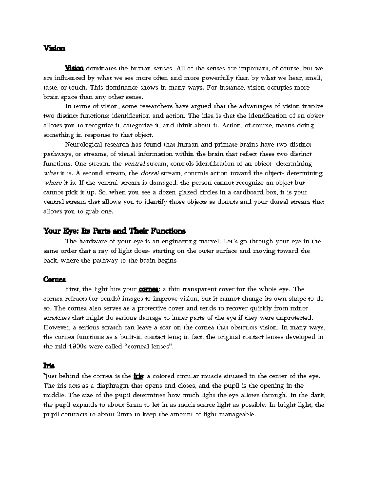 Psychology 101 Vision - Notes from the Psych 101 textbook, class taught ...