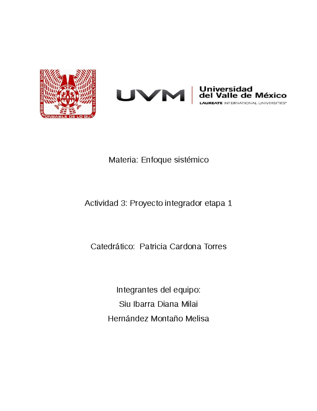 Proyecto integrador etapa 1 DMSI MMH - Materia: Enfoque sistémico Actividad 3: Proyecto ...