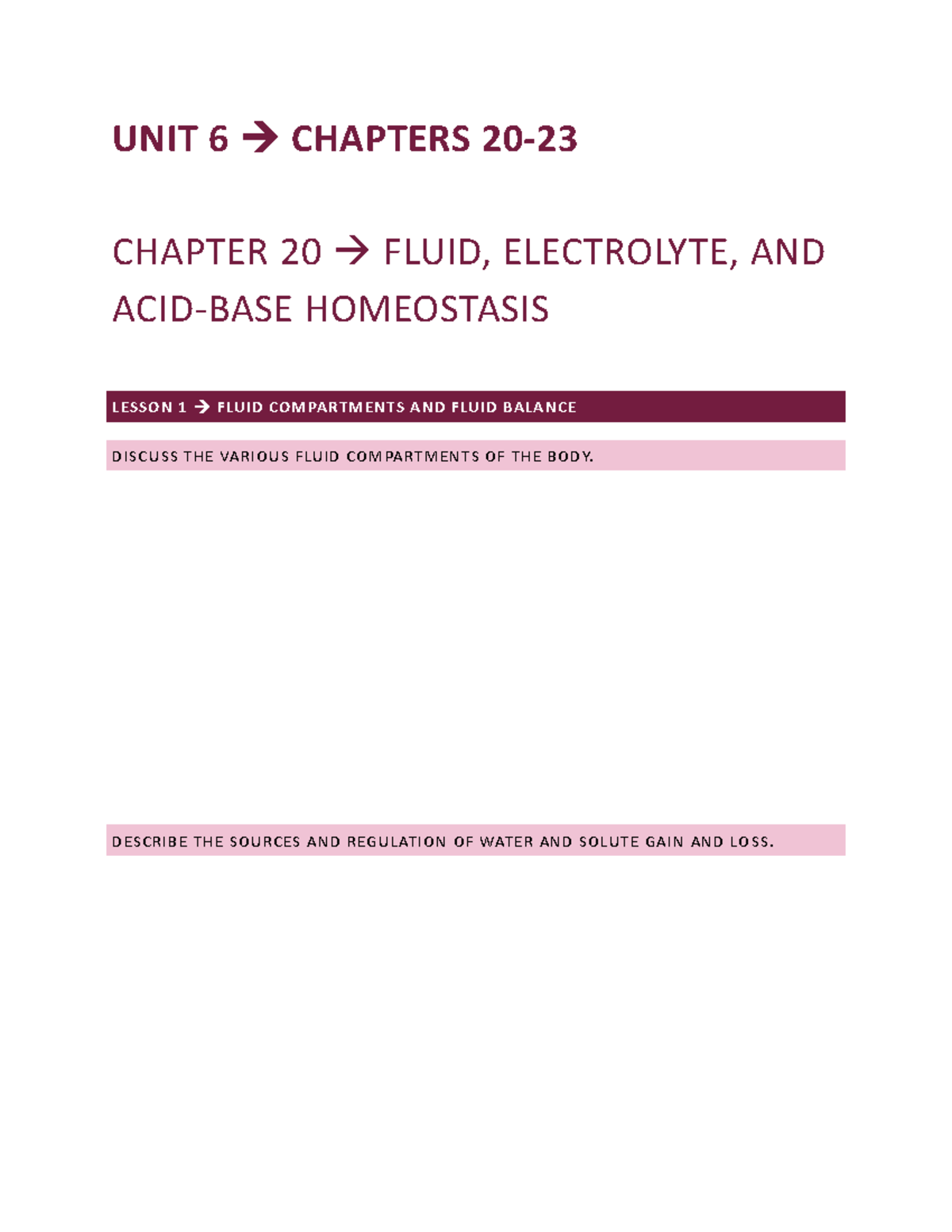 Unit 6 Study Template - UNIT 6 CHAPTERS 20- CHAPTER 20 FLUID ...
