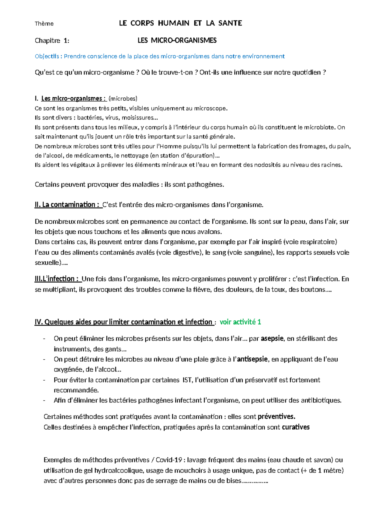 Chap 1. micro-organismes - Thème LE CORPS HUMAIN ET LA SANTE Chapitre 1: LES MICRO-ORGANISMES ...